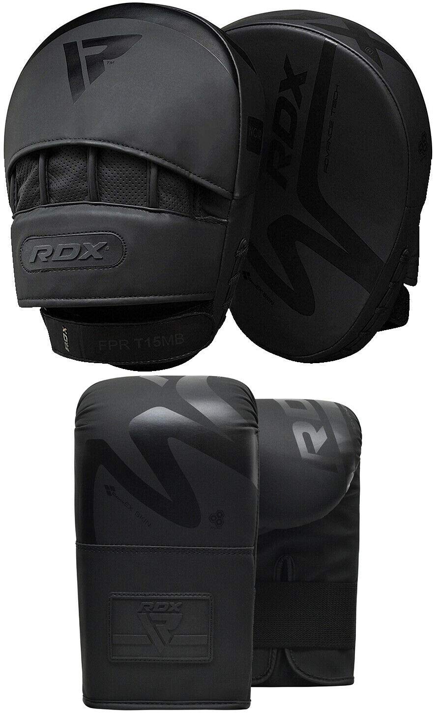 RDX Boxing Pads and Bag Gloves Set, Convex Skin Leather Hook and Jab Target Focus with Punch Mitts, Hand Strike Shield for Muay Thai, Boxercise, Kickboxing, Martial Arts, Karate, MMA Training