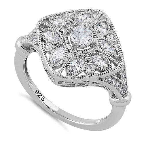 Sterling Silver 925 Women Wedding Ring - Round Cut CZ Bridal Flower Ring Elegant Women Jewelry (8)