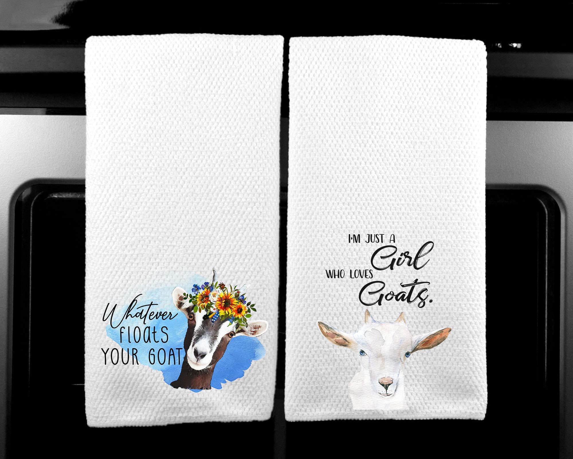 Whatever Floats your Goat and Girl who Loves Goats Microfiber Kitchen Towel Gift for Friend Set of 2