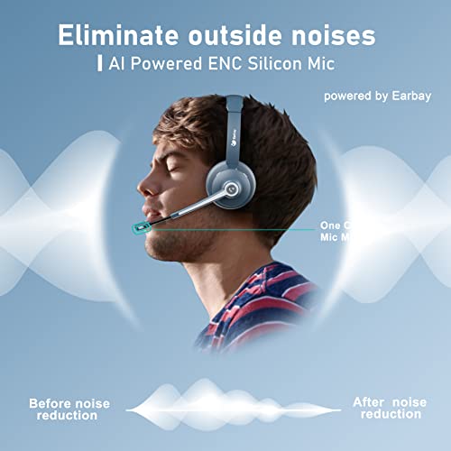 Wireless Headset For Computer, Bluetooth Headset With Microphone Mute Ai Noise Canceling, Handsfree On-Ear Wireless Headphones Ms Teams/Skype/Zoom/Office/Remote Work/Class, 28H Playtime|Dual Connect