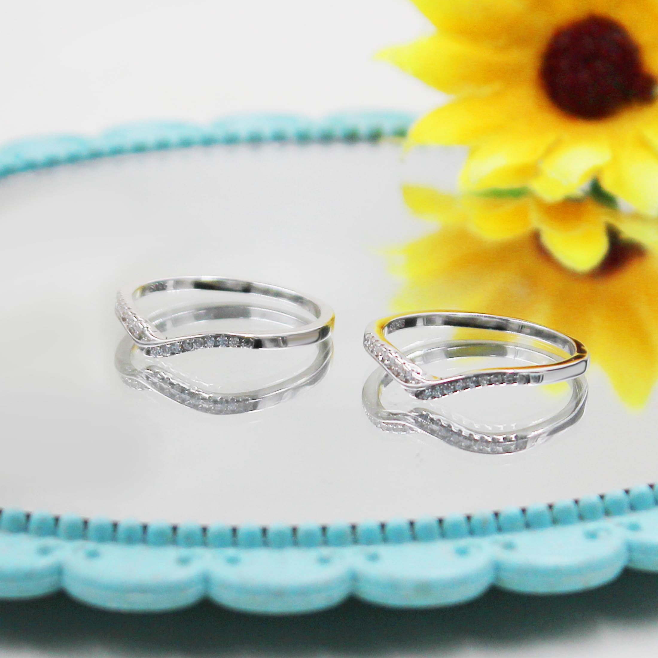 Uloveido Women's 925 Sterling Silver Round CZ Wedding Band Ring Guard Enhancer 2pcs Staking Wrap Rings Set Y1516 (Size 8)