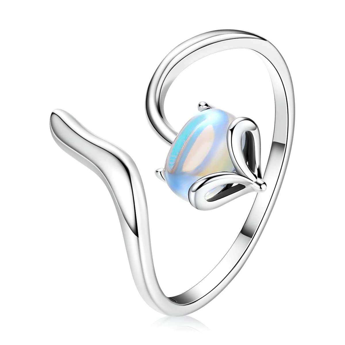 Sterling Silver Rings Cubic Zirconia Vintage Rose/Owl/Feather/V Shape/Fox/Adjustable Wrap Open Ring for Women Girls Jewelry