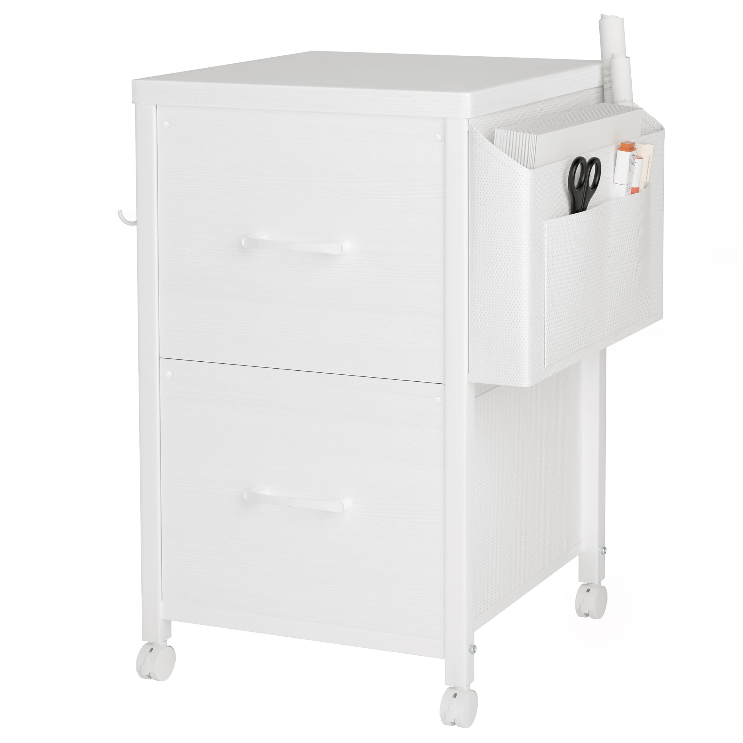 ROSONG 2 Drawer File Cabinet on Wheels for Home Office, Two Drawer Small Filing Cabinets Under Desk Printer Stand, A4 Letter Size Mobile Vertical White