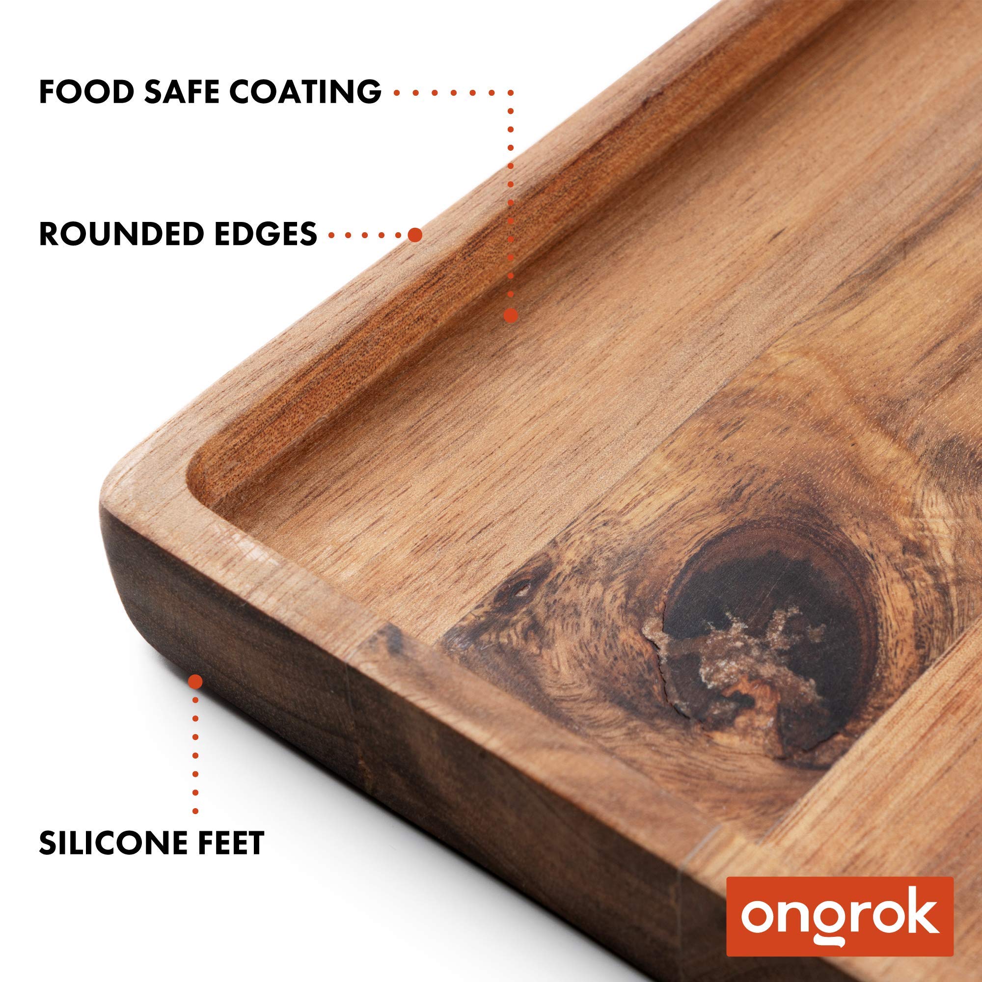 ONGROK Natural Acacia Wood Decorative Tray | Large Rolling Surface, Handmade, Sustainable Wood, Easy to Clean, No Spill (Multi-Stone Design, 9.5" x 9.5")