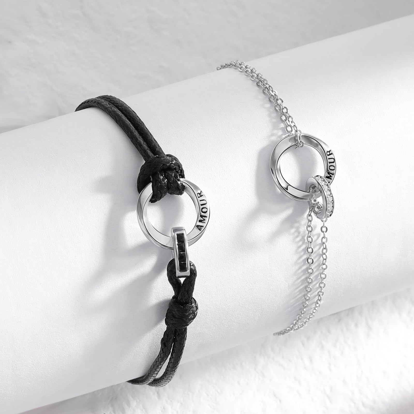 Vxddy Couples Bracelets Promise Matching Bracelet Interlocking Infinite French-Language Love Sterling Silver Couple Adjustable Jewelry Gift