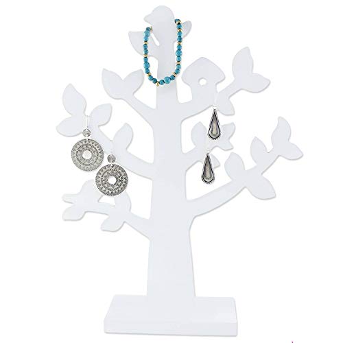 Novica Decorative Wood Leaf and Tree Stands, White 'Bird Habitat in White'
