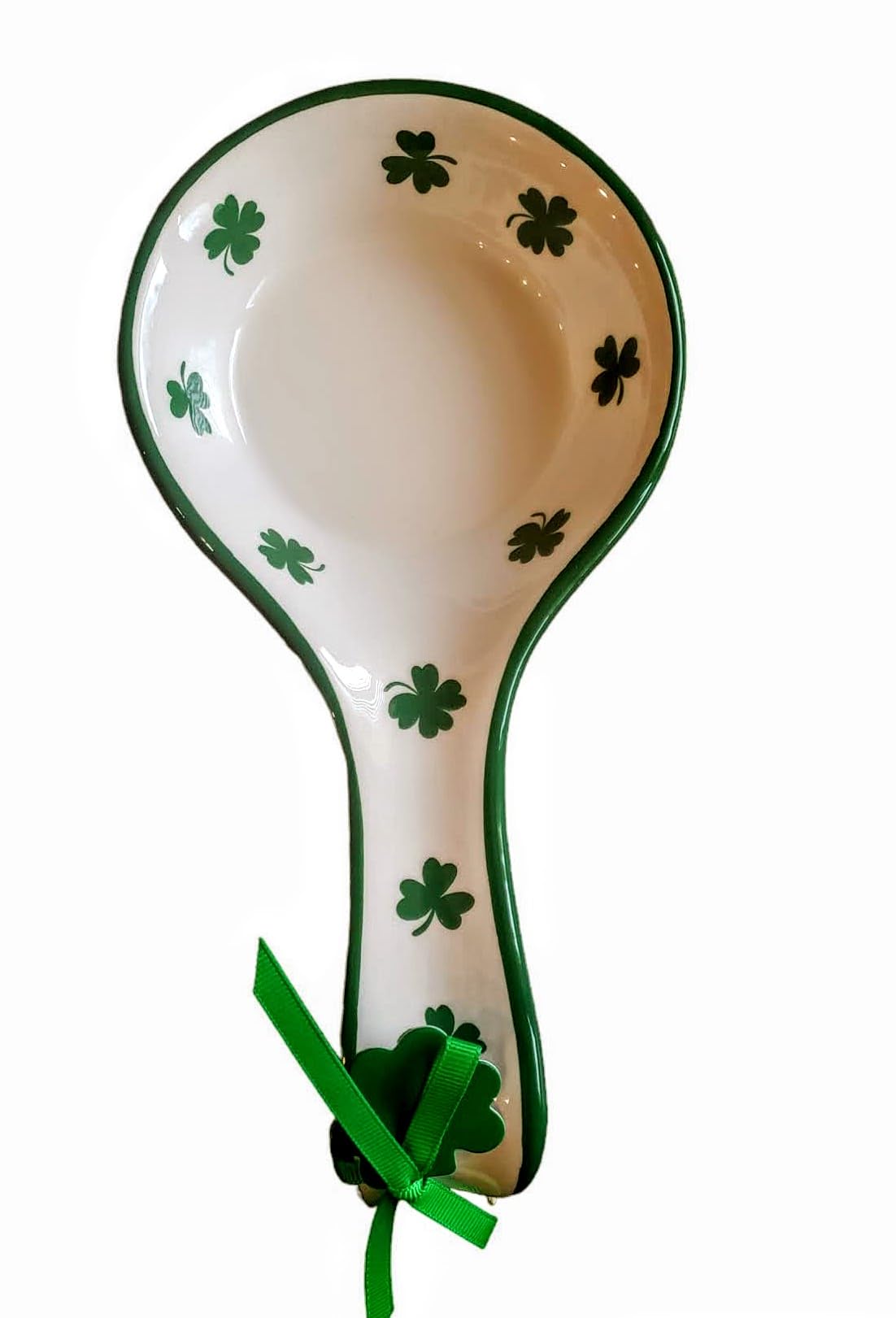 Whimsical Cupboard Irish St Patrick's Shamrock Ceramic Spoon Rest Green White