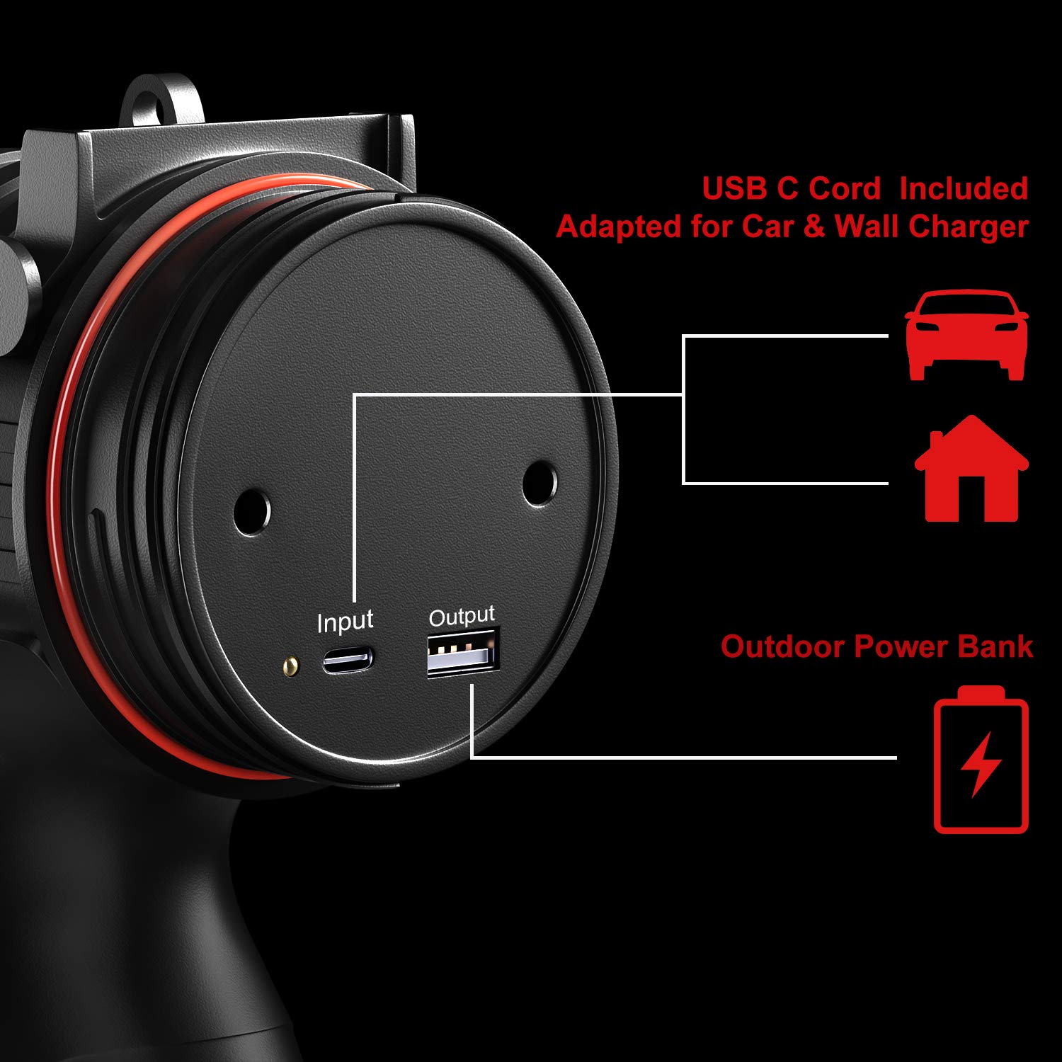 Ultra-Bright Spotlight Flashlight, Hand held Spotlight 2000 lumens Waterproof Flashlight Hunting Lamp with red Filter with Power Output USB C Charging adapted