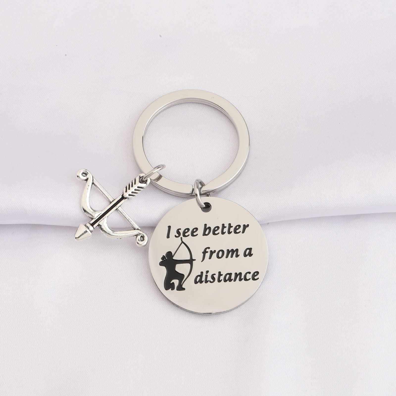 WSNANG Archer Keychain Archery Lover Gift I See Better From a Distance Bow And Arrow Keyring Archery Sport Player Gifts for Archery Team (SILVER)