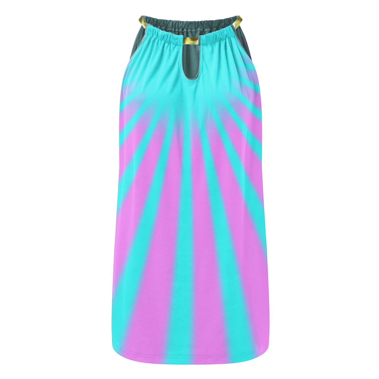 Women Halter Backless Dress Gradient Sleeveless Loose Casual Printed Swing Dress for Summer Spring Blue