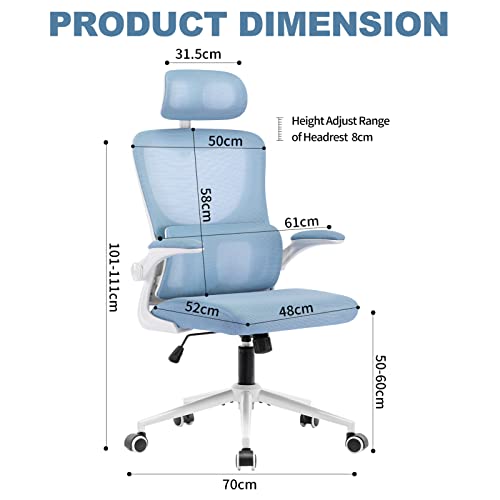 Office Chair Height-Adjustable Ergonomic Desk Chair with Self-Adaptive Lumbar Support Breathable Mesh Computer Chair High Back Swivel Task Chair with Adjustable Headrest and Flip-up Armrests
