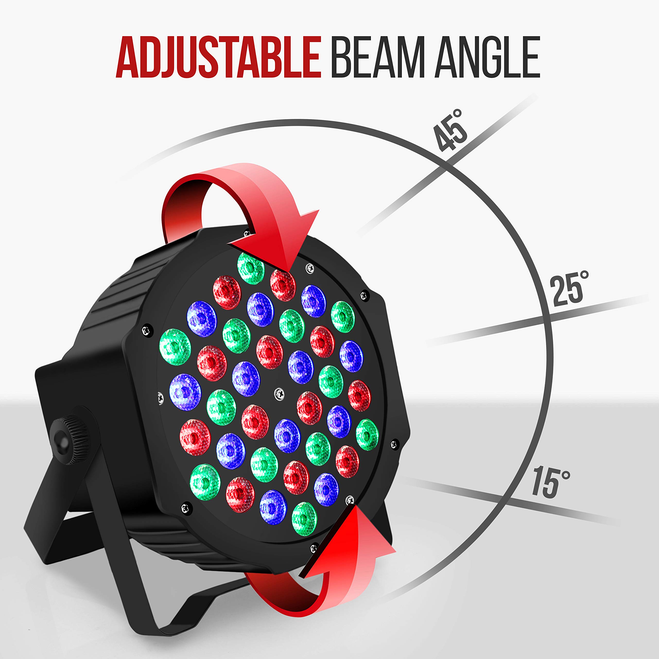 Pyle 4pcs Dj Par Lights Set - DMX, 40W 36 RGB LED Stage Projector Lights Package w/ Sound Sync, Master-Slave Mode - Professional Party Nightclub Lights Uplighting Lights for Events - Pyle PLDJLT44