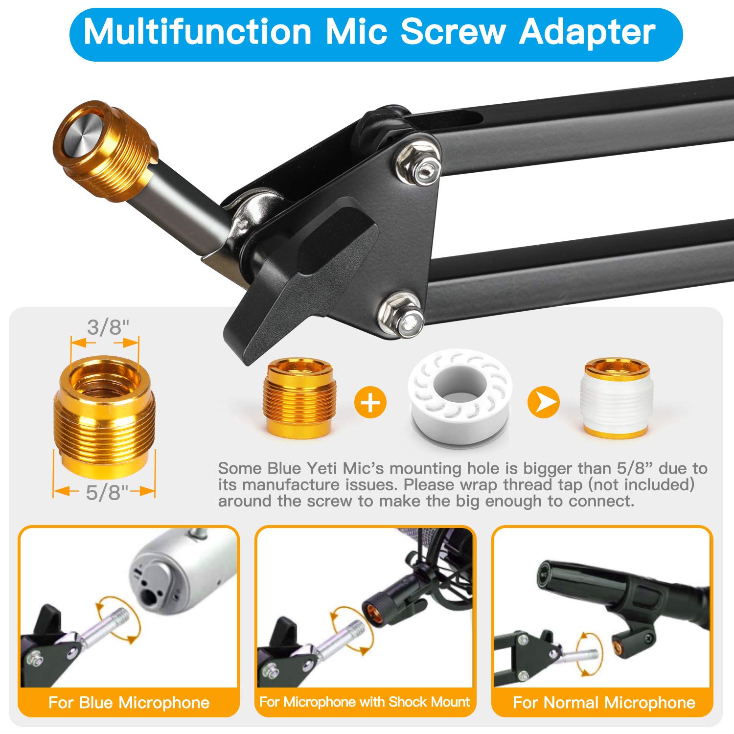Pipishell Microphone Stand, Mic Stand with Pop Filter and Mic Holder, 5/8”Screw for Blue Yeti, Snowball, Spark, Yeti x and All Other Microphones -PIMS01