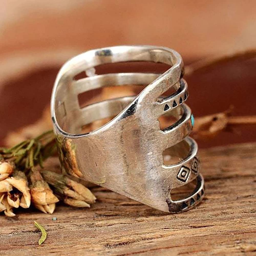 Western Ring For Women, Turquoise Boho Cool Vintage Chunky Band Bohemian Statement Rings For Men (green boho, 8)