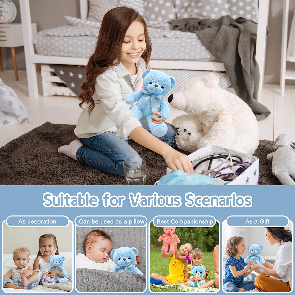 VYUSIT Teddy Bear Stuffed Animals, Cute Plush Toys with Footprints Bow-Knot, 20 inch Soft Small Cuddly Stuffed Plush Teddy Bear