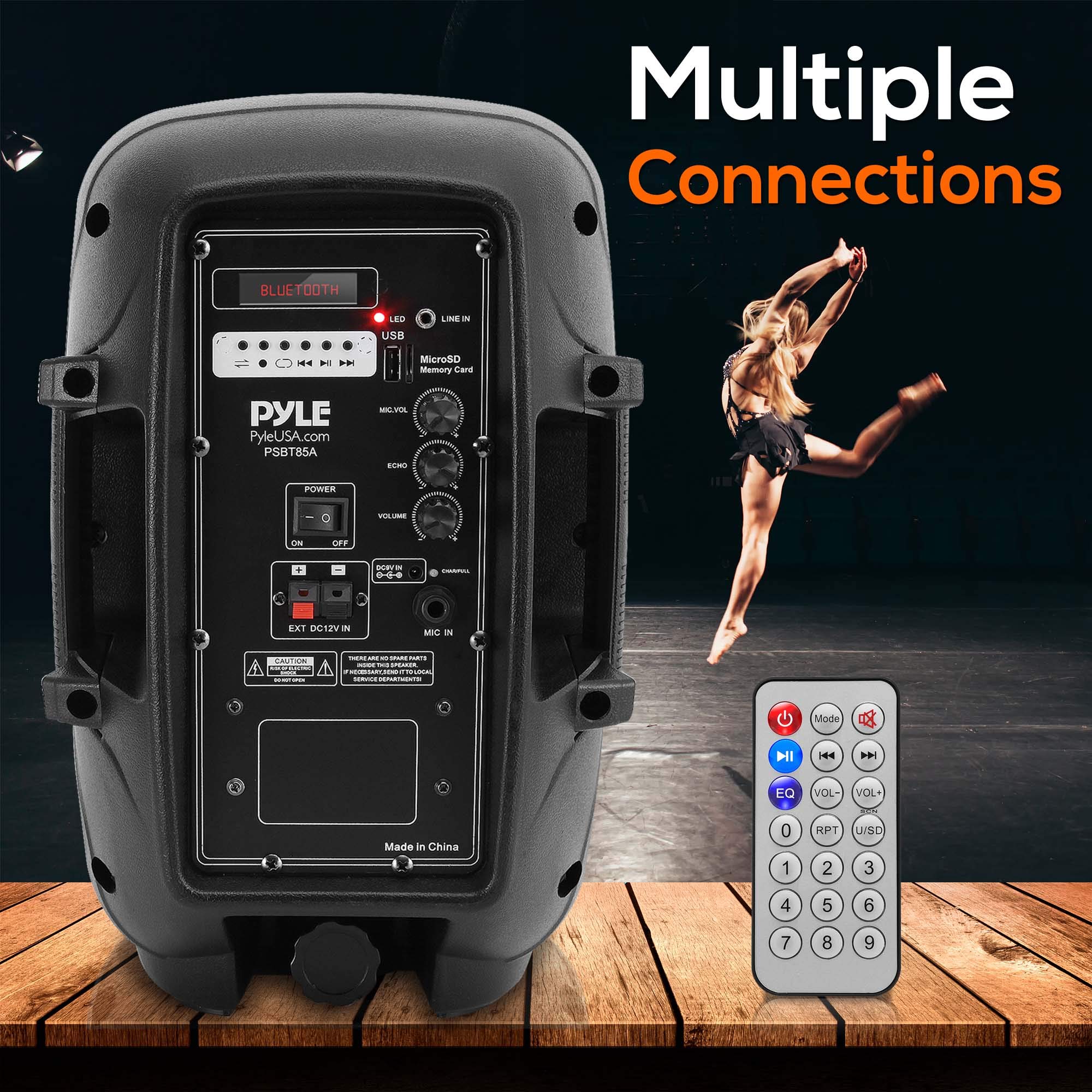 Pyle 800W Portable Bluetooth PA Speaker - 8ββ Subwoofer, LED Battery Indicator Lights w/ Built-in Rechargeable Battery, MP3/USB/SD Card Reader, and UHF Wireless Microphone - Pyle PSBT85A,Black
