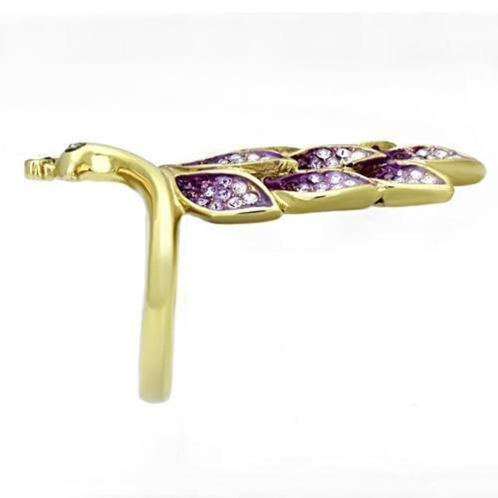 Womens Ring Gold Peacock Purple Stainless Steel Ring with Top Grade Crystal in Multi Color 7
