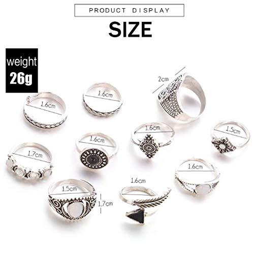 Salliy Boho Rings Set Silver Rings Joint Knuckle Finger Rings Stackable Rings Jewelry for Women and Girls (C)