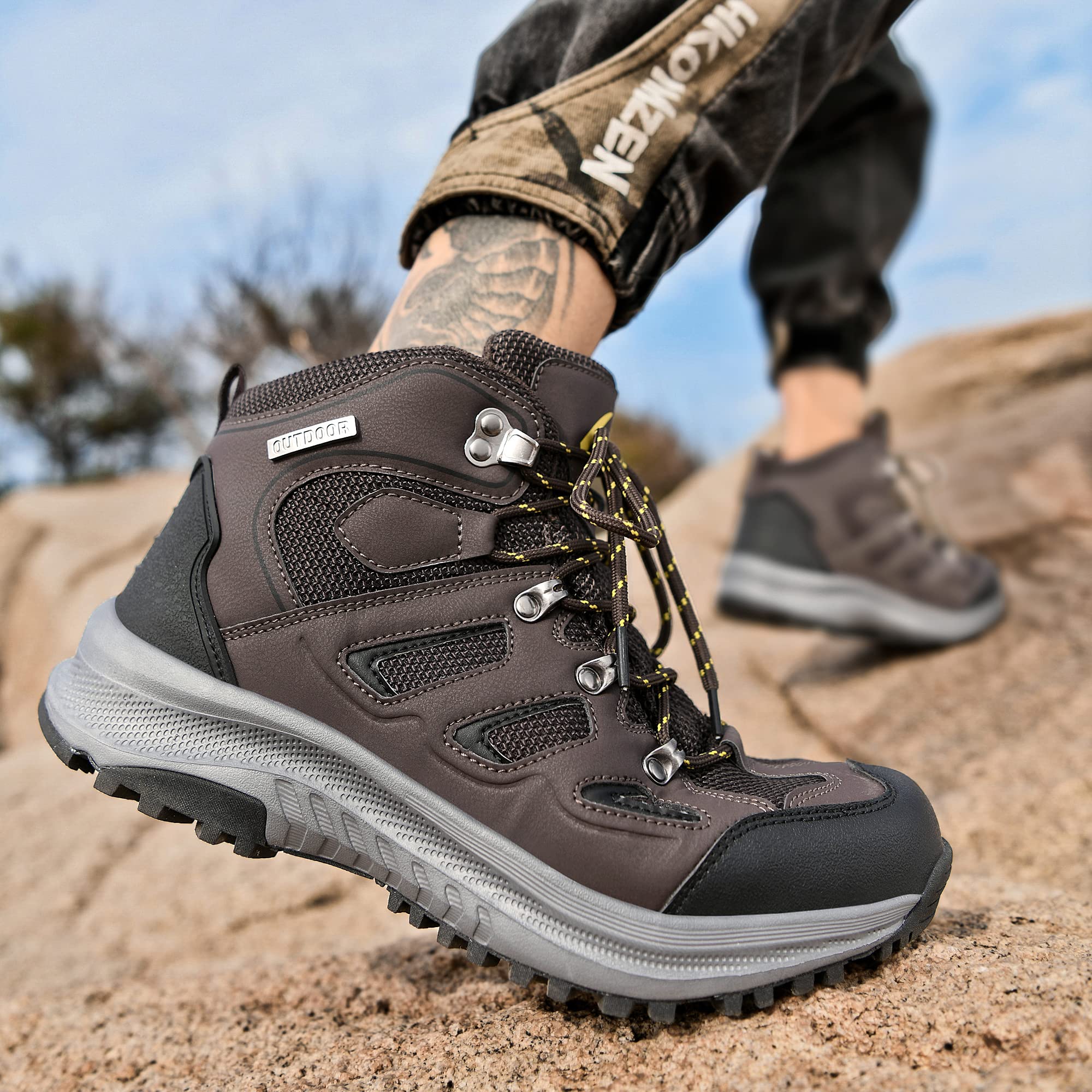 UPSOLO Men's Mid Waterproof Hiking Ankle Boots Trekking Backpacking Mountaineering Outdoor Trail Shoes Brown 8