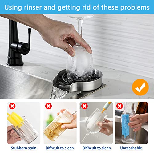 Wonglea Glass Rinser for Kitchen Sink,Cup Washer for Sink,Stainless Steel Bottle Washer,Faucet Glass Cleaner Sink Attachment,Automatic Cup Cleaner for Sink in Homes, Bars, Coffee