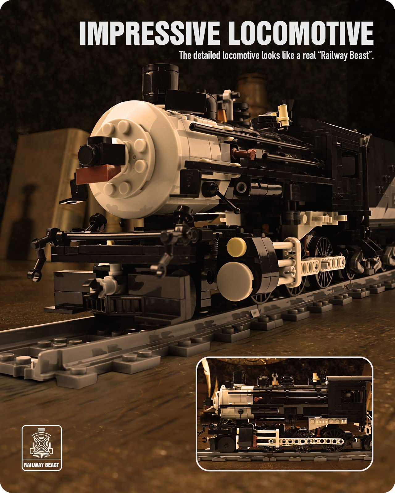 Nifeliz CN5700 Steam Train Building Kit and Engineering Toy, Collectible Steam Locomotive Display Set, 1:38 Scale Model Train Building Kit with Train Tracks, Top Present for Train Lovers (1136 PCS)