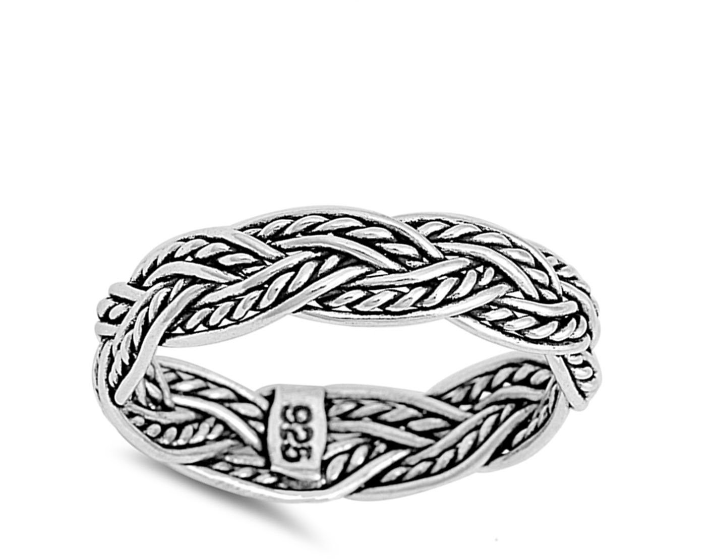 Oxidized Celtic Weave Mesh Rope Wedding Ring 925 Sterling Silver Band Size 9