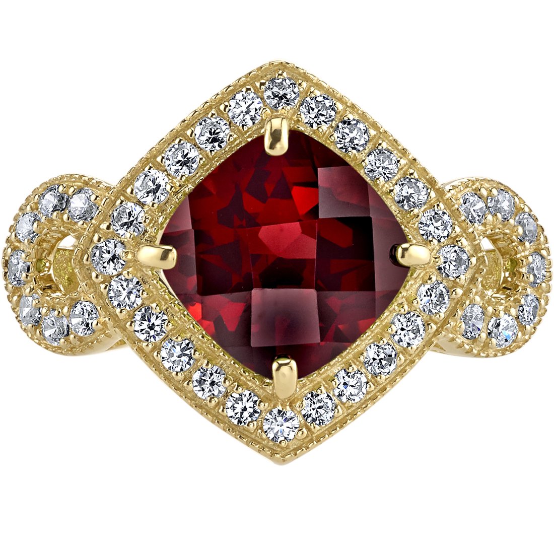 PEORA 14K Yellow Gold Garnet Ring for Women, Genuine Gemstone Birthstone, 2.50 Carats Cushion Cut Size 6