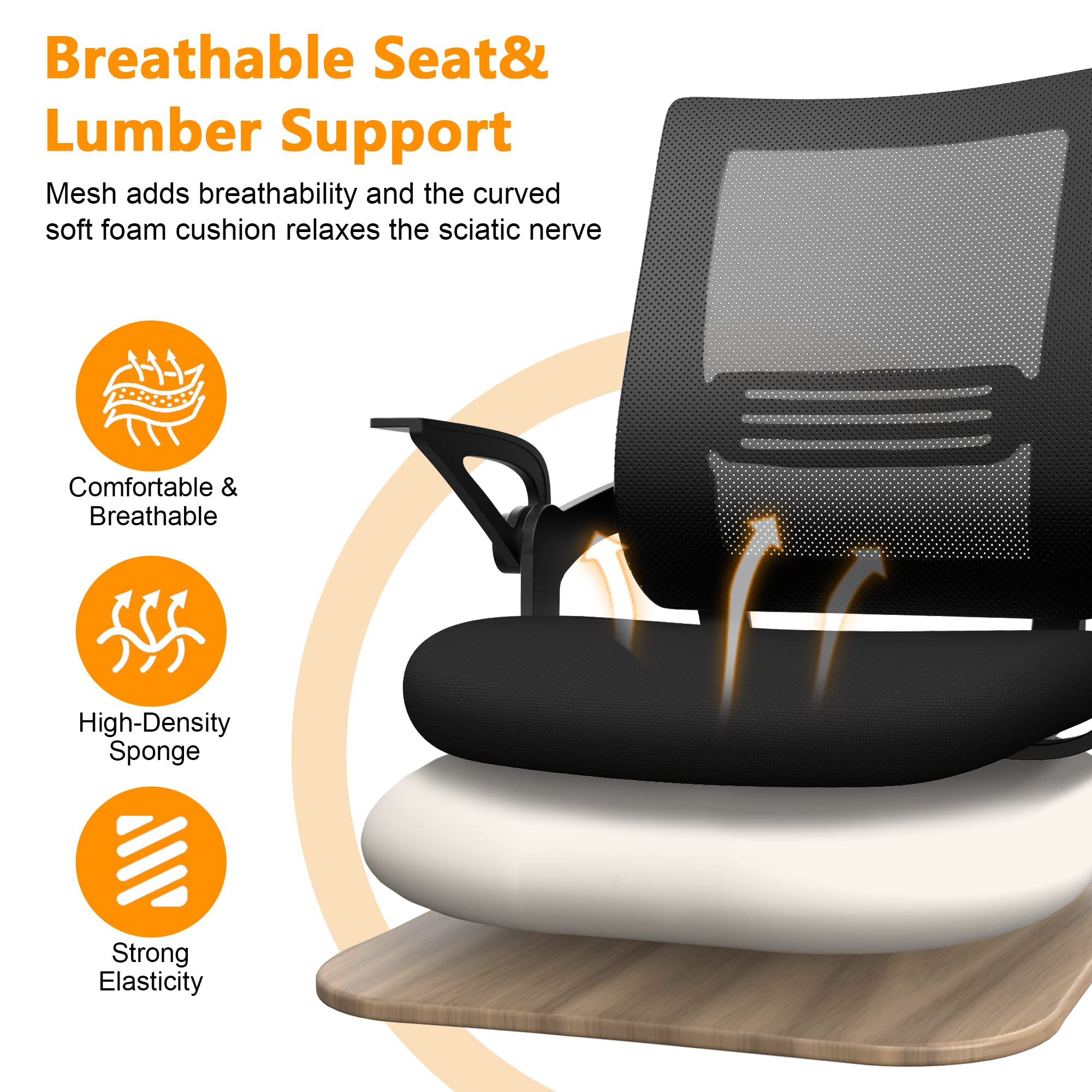 Office Chair, Ergonomic Desk Chair,Mesh Mid Back Height Computer Chair with Adjustable Height and Flip-up Armrests,Backrest with Breathable Mesh