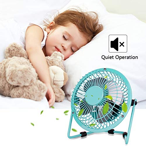 PEYOU Small USB Desk Fan, 4 Inch Mini Quiet Fan with Strong Airflow, 360° Rotation, Metal Construction, Personal Cooling Fan for Home Office (Pink)