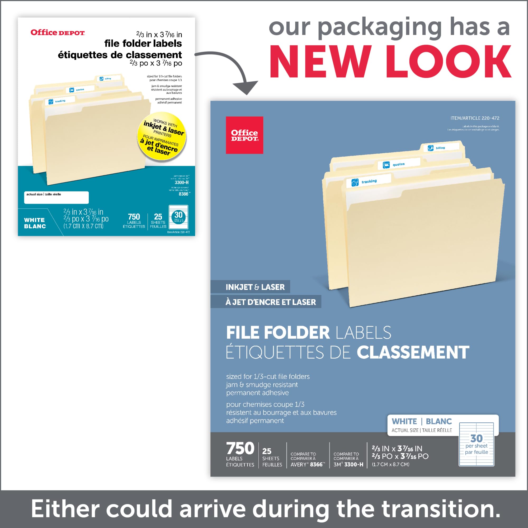 Office Depot White Permanent Inkjet/Laser File Folder Labels, 2/3in. x 3 7/16in., White, Pack of 750, 505-0004-0011