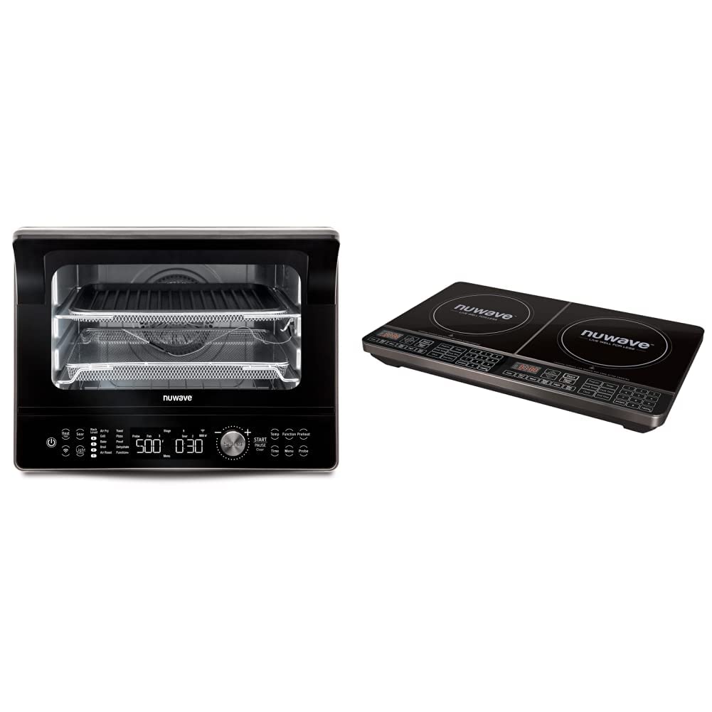 NuWave TODD ENGLISH iQ360 Digital Smart Oven, 20-in-1 Convection Infrared Grill Griddle Combo, 34-Qt Mega Capacity, 1800 Watts & Double Precision Induction Cooktop