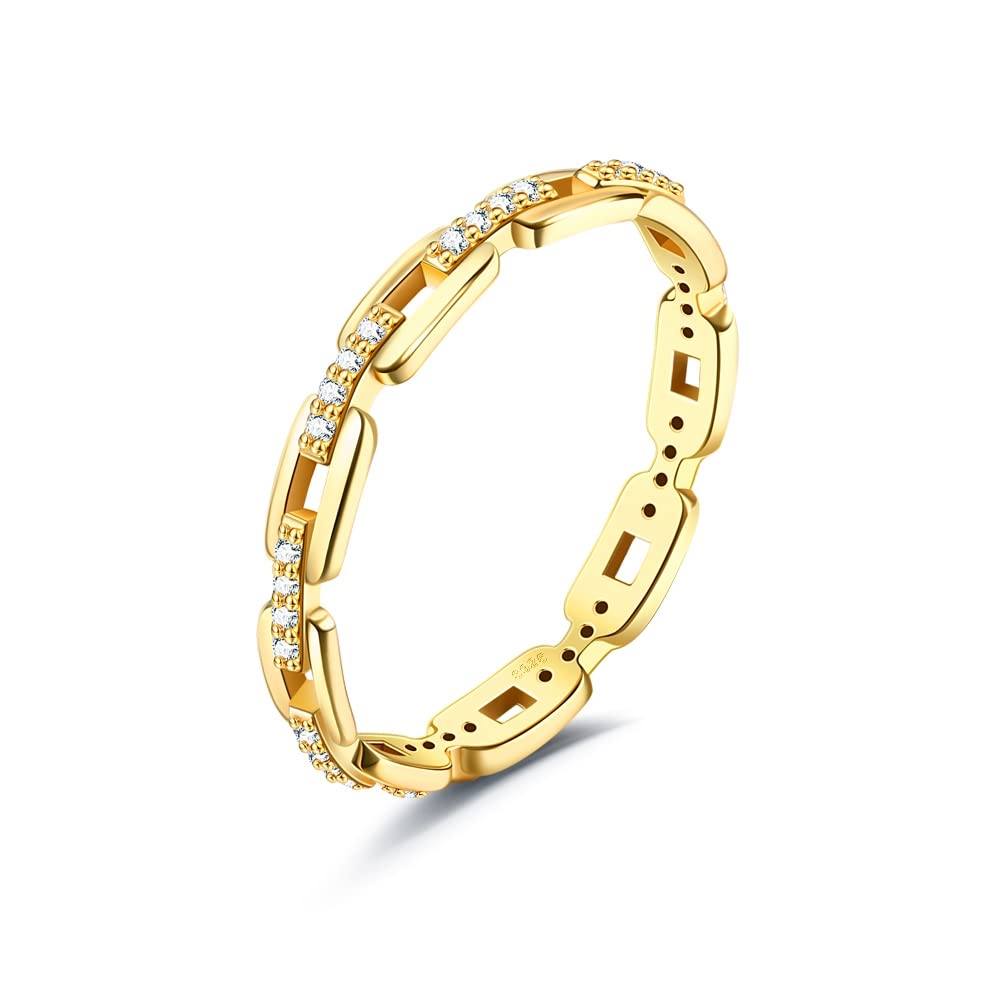 ZELORES 925 Sterling Silver Chain Link Rings for Women Simple Cubic Zirconia Eternity Rings Band Stacking Gold Rings Size 8