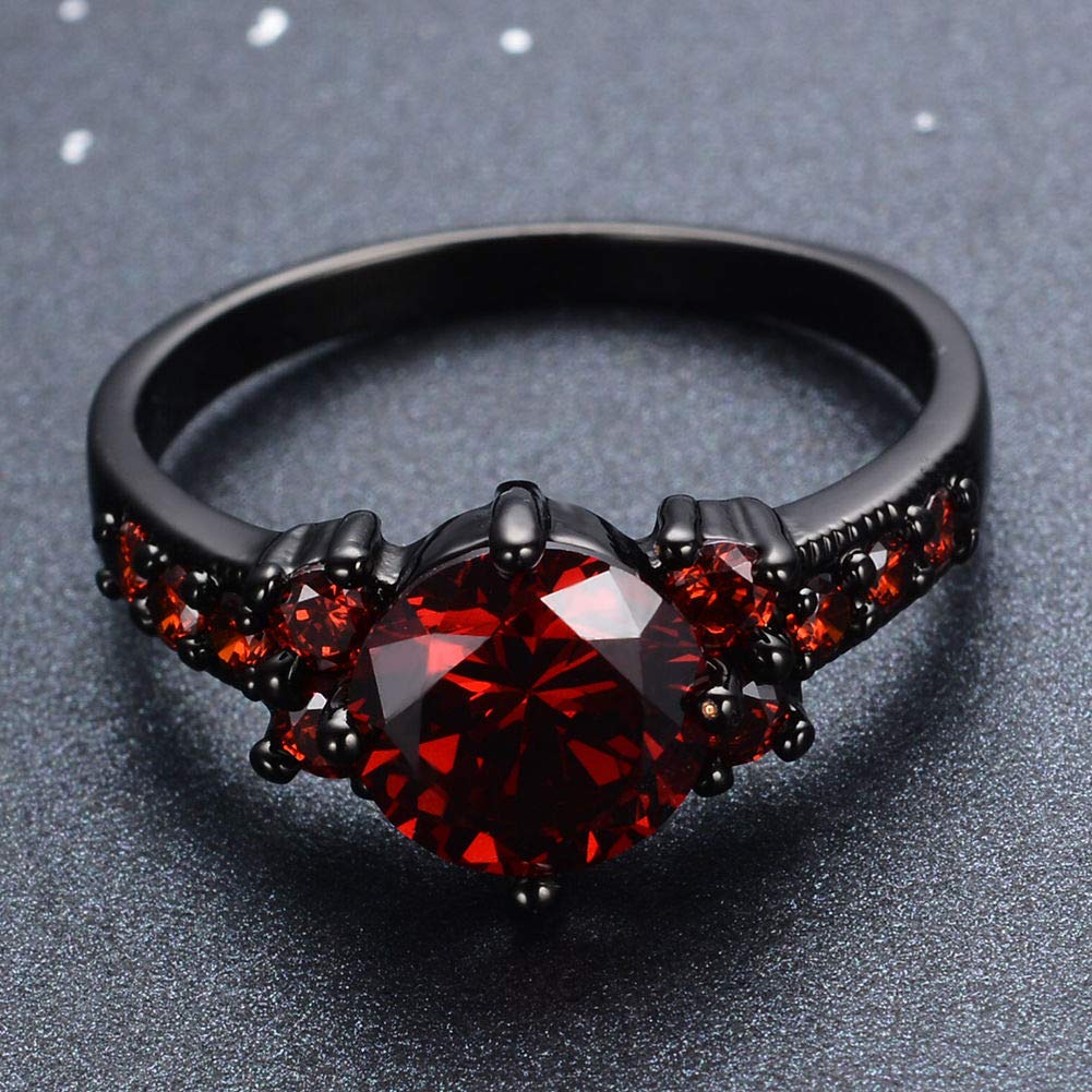 Red Round Garnet 925 Sterling Silver 18KT Black Gold Over Women's Wedding Wedding Engagement Ring For Womens