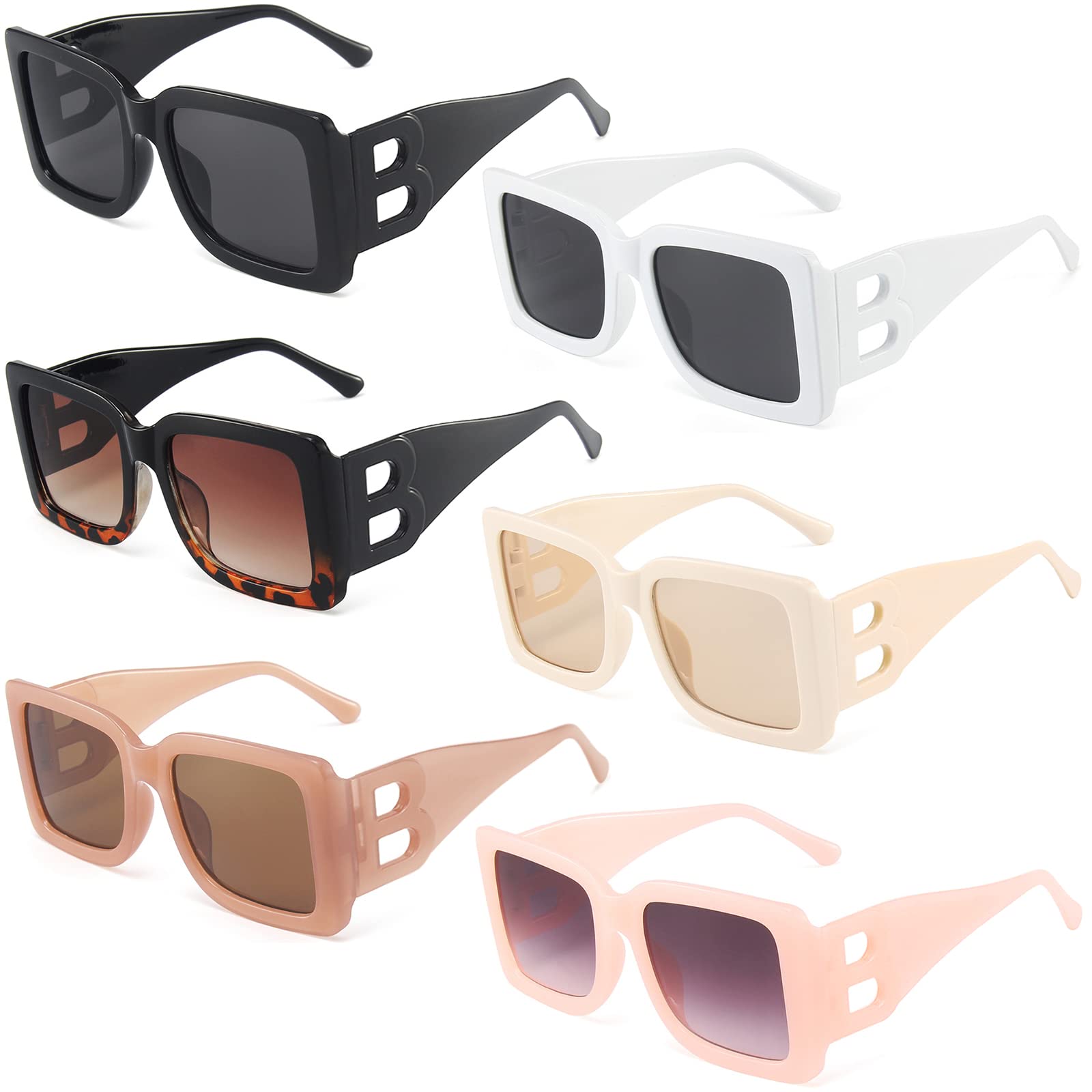 YQVIE 6 Pack Oversized Square Sunglasses Bulk for Women Men Trendy Gold B Frame Big Sun Glasses UV400 Protection (General B)