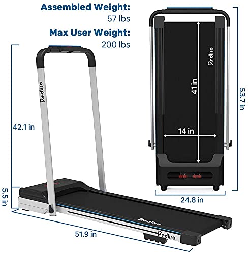 Redliro 2 in 1 Folding Treadmill Under Desk Treadmill Portable Space Saving Walking Jogging Machine for Home Office Installation-Free Workout Indoor Exercise LCD Display Remote Control