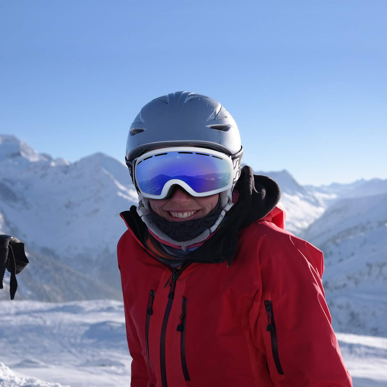 Ski Goggles Men & Women Single-Board Goggles OTG Design, Frameless Spherical Lens is Scratch-Resistant, Fog-Proof UV-Proof (Rose)