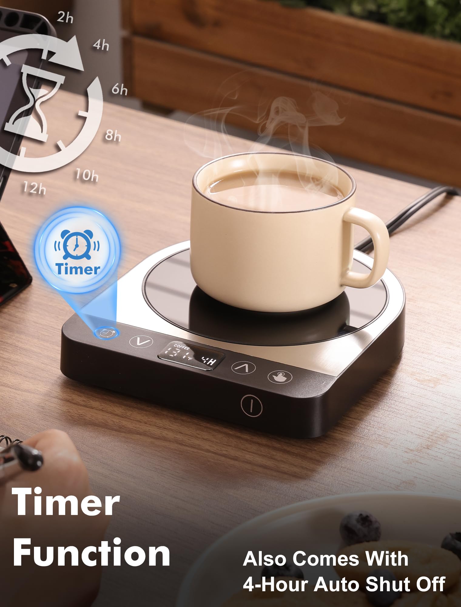 Rigstne Coffee Mug Warmer - 50W Mug Warmer for Desk, Coffee Cup Warmer Fast Heating, Candle Warmer Plate for Travel, Office and Home, 15 Temp Settings, Black