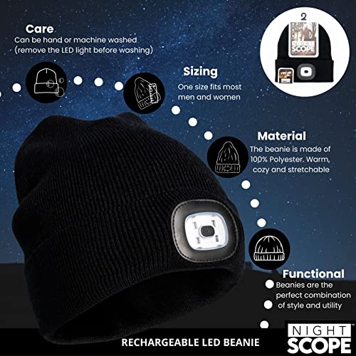 Night Scope Classic LED Rechargeable Knit Beanie Warm Head Light Hat Headlamp for Outdoor Activities - Black