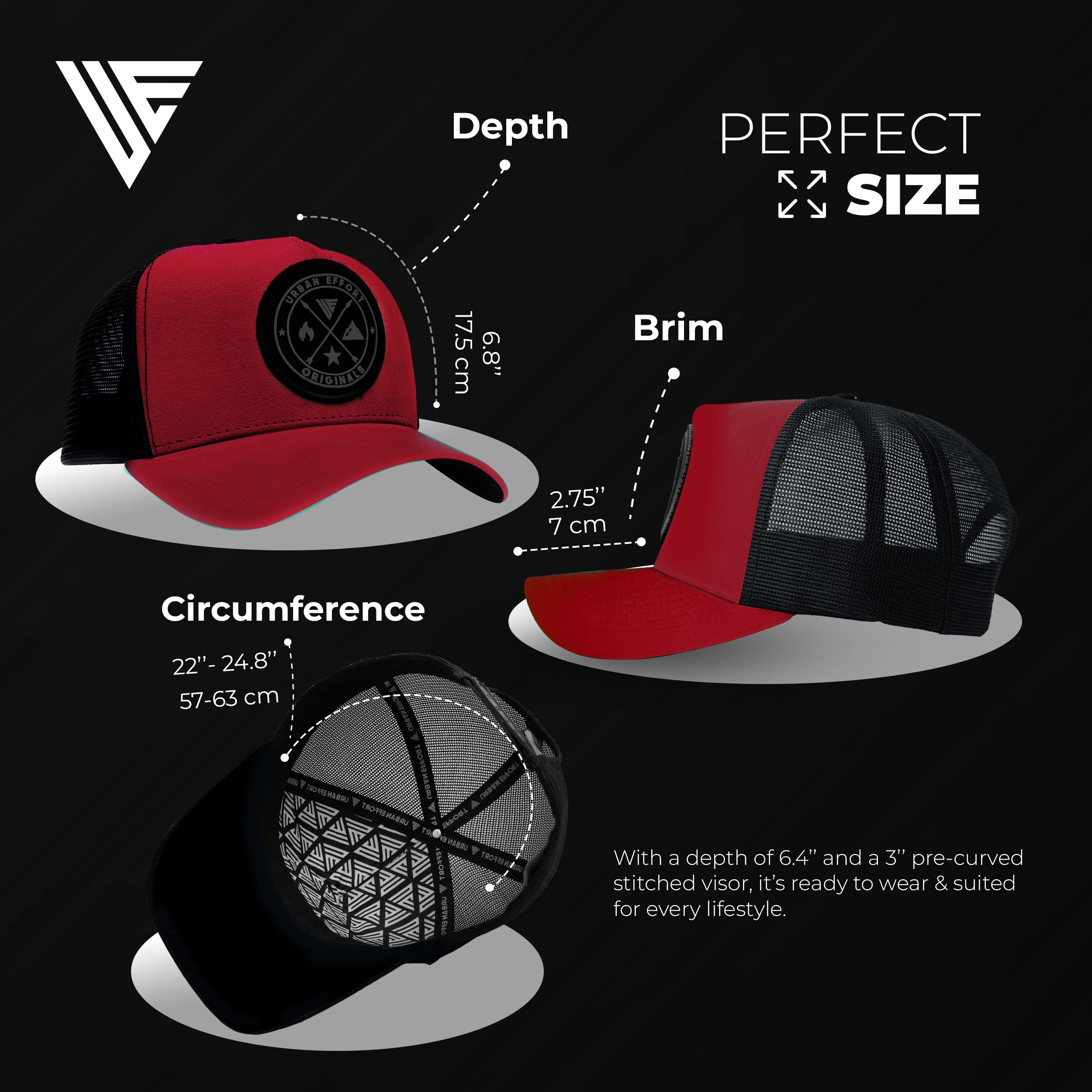 Urban Effort Mesh Back Cap - for Men and Women Baseball Hat 5-Panel Trucker Hat - Great Snapback Closure for Hunting & Hiking (Red)