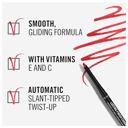 Rimmel Lasting Finish Exaggerate Automatic Lip Liner - Rich, Smooth Formula for Long Lasting Lip Looks - 024 Red Diva, .01oz