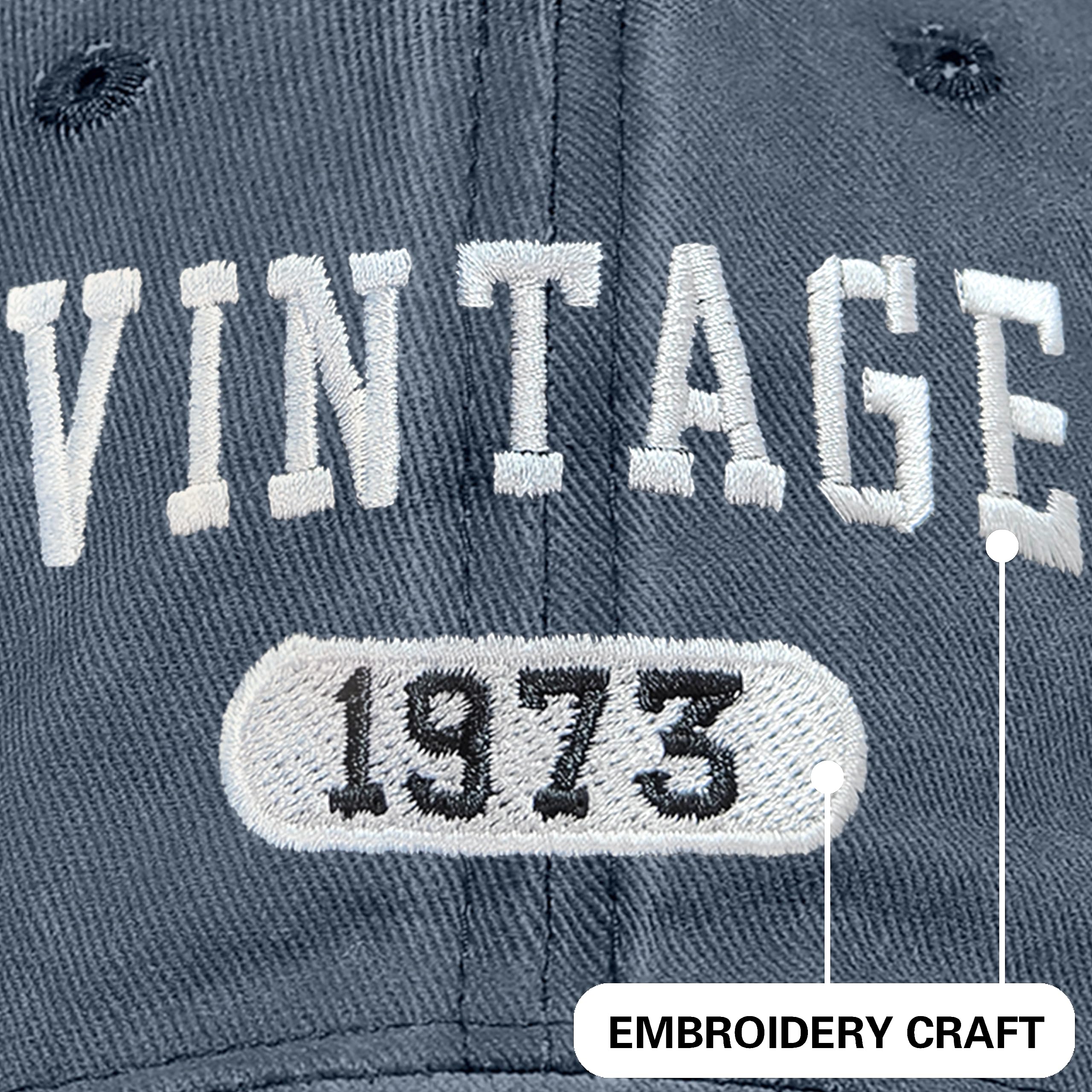 Vintage 1973 Hat 50th Birthday Gifts for Men and Women Embroidered Adjustable Washed Cotton Hats Blue