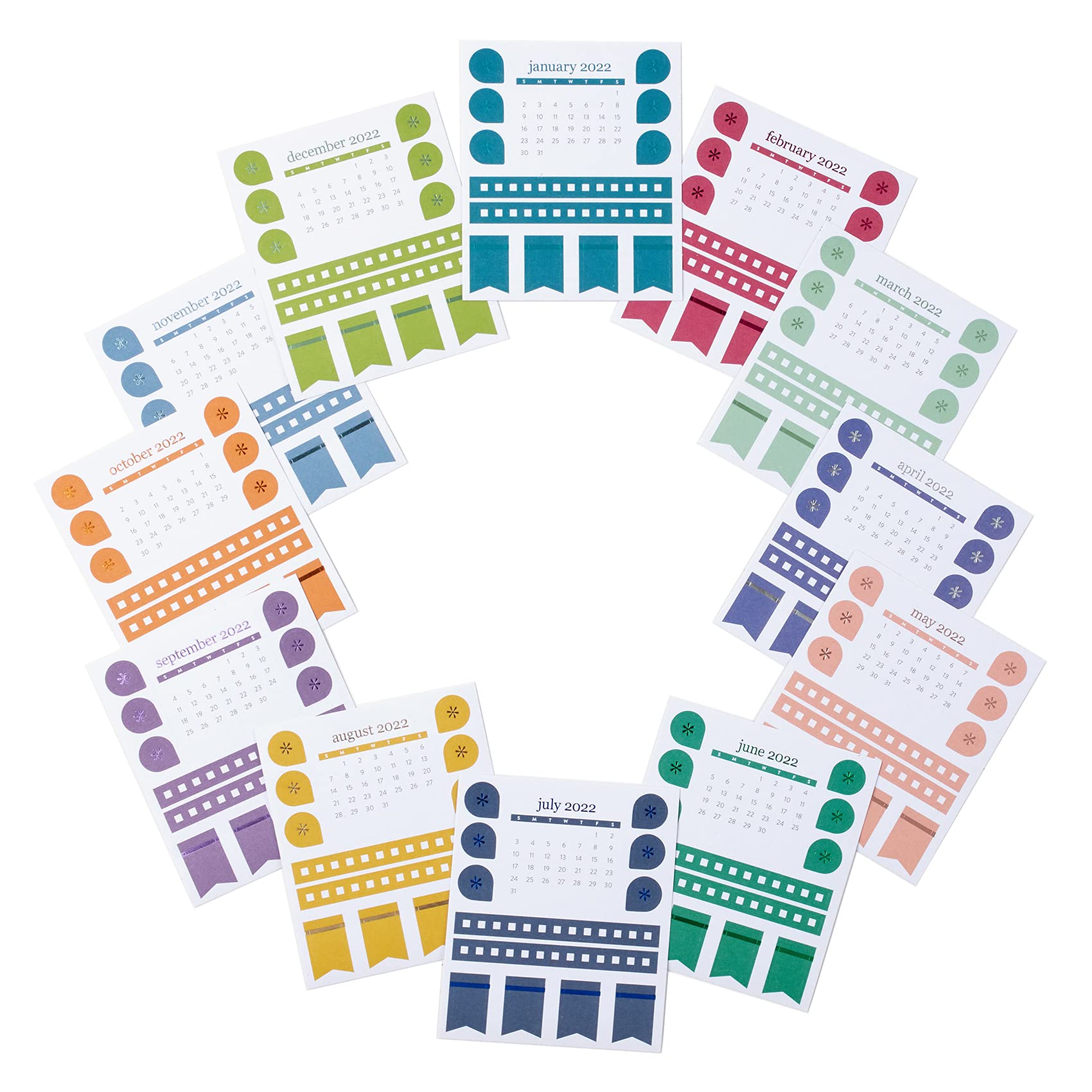 Weekly Planner Mini 12 Month Calendar Sticker Pack 2022 (Jan - Dec 2022). 12 Mixed Metallic Sheets. Date Tracker Stickers for Planners and Notebooks. 156 Stickers Total - Erin Condren