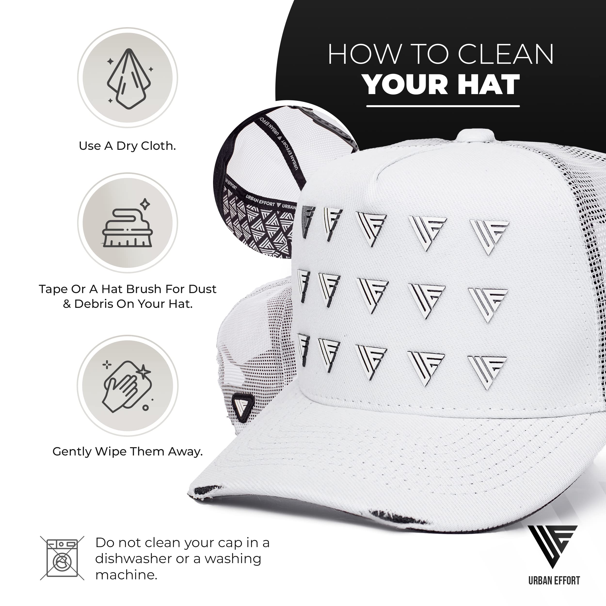 Urban Effort Snapback Trucker Hat | Breathable Mesh Baseball Cap for Men & Women | Adjustable Fit for Casual & Streetwear White