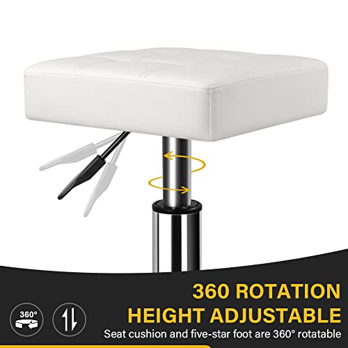 WKWKER Heavy Duty Rolling Stool with Wheels Hydraulic Swivel Adjustable Rolling Stool Ergonomic Thick Leather Rectangle Seat Stool Chair for Kitchen Drafting Lab Office Salon Message Stool – White