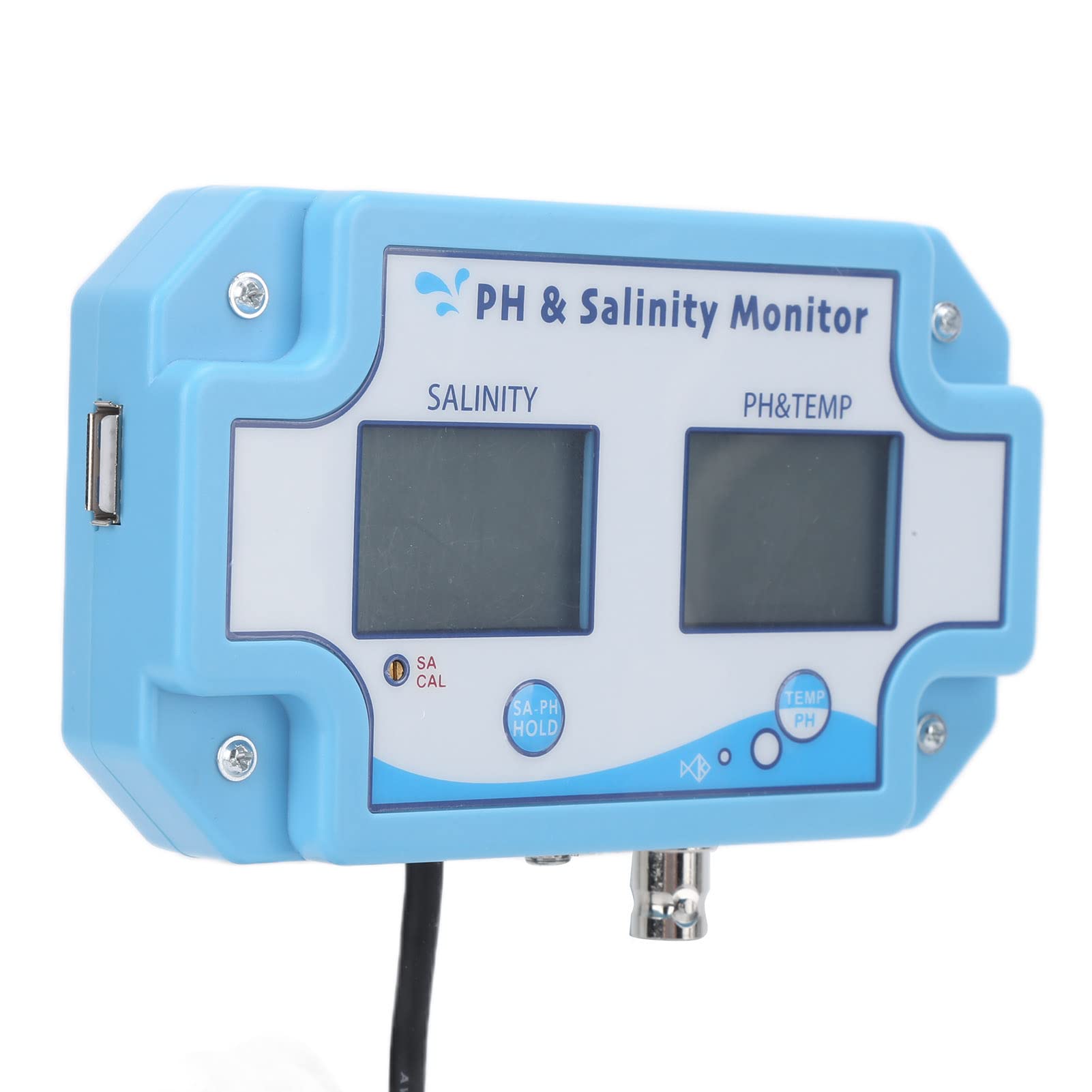 Water Quality Monitor Tester, 3 In 1 Salinity Temperature PH Tester Digital Lcd Screens Backlight Real Time Monitoring Rechargeable Wall Mount Water Quality Tester for Aquariums Hydroponics Pool(US)