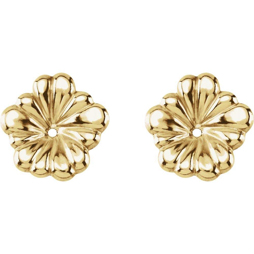 Solid 14k Yellow Gold Floral-Inspired Flower Earring Jackets (Width = 11mm)