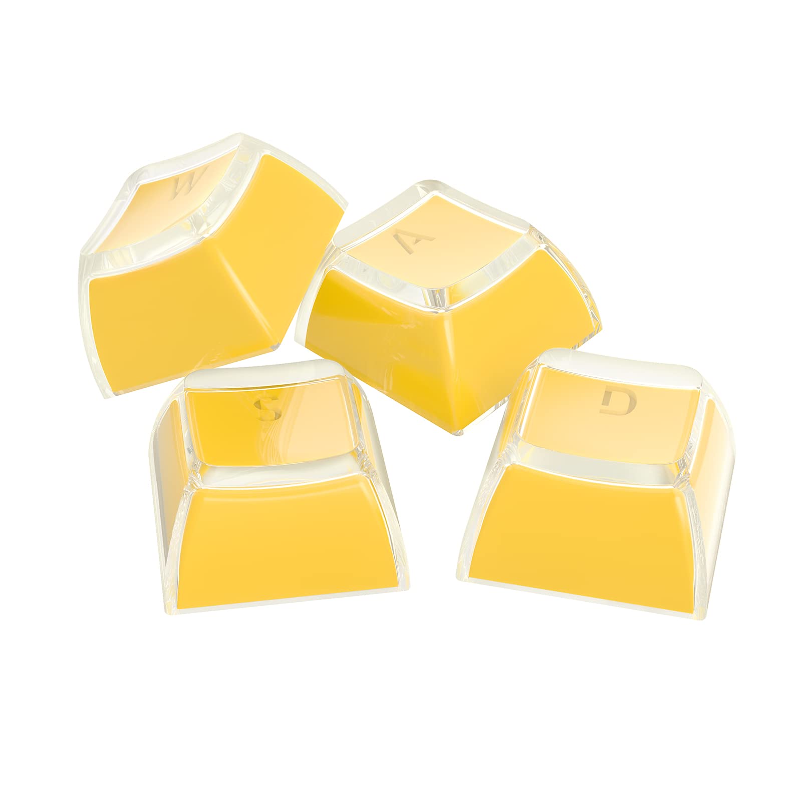 NPET KC30-03 Doubleshot Keycap Set with Translucent Layer, Crystal Keycaps for Mechanical Keyboards, Standard 104 Key Set, US Layout, Yellow