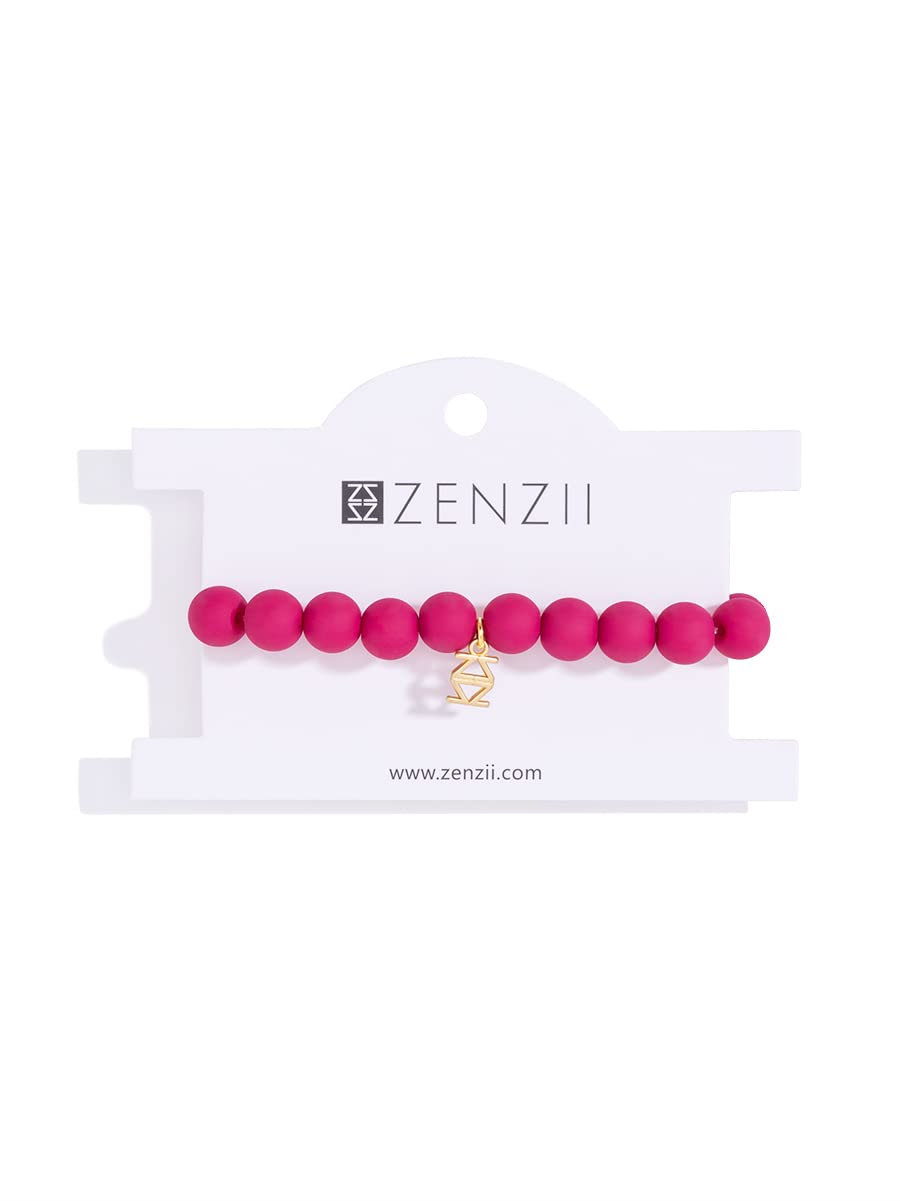 ZENZII Matte Beaded Stretch Bracelet for Women Girls (Hot Pink, Brass)