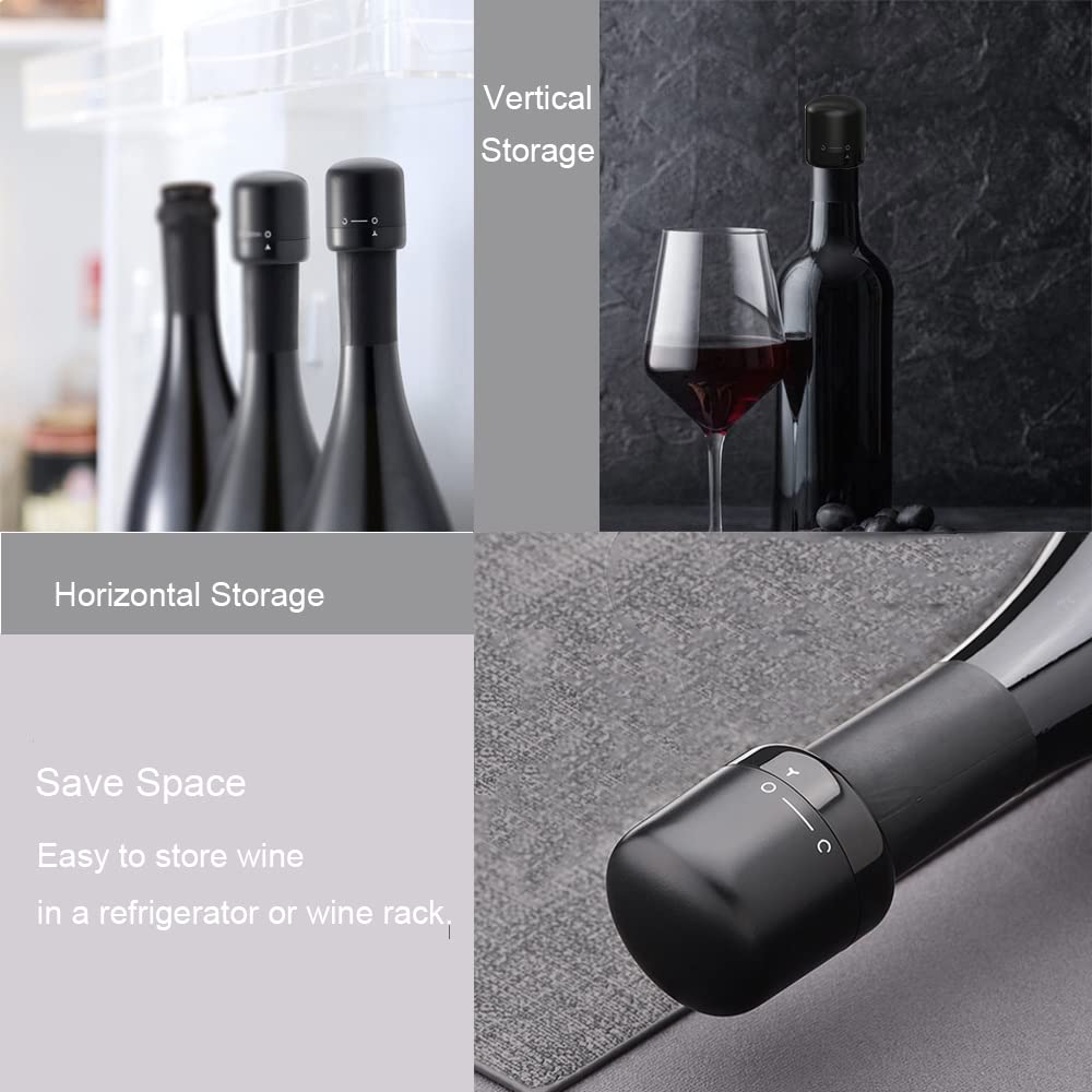 Wine Stopper with RotatingĀ Lock, 4 Pack YIENHDA Wine Bottle Stopper, Mini Wine Corks, Sealed Wine Preserver, Reusable Wine Saver, Leak Proof Wine Keeper Cover for Wine Lover (Black)