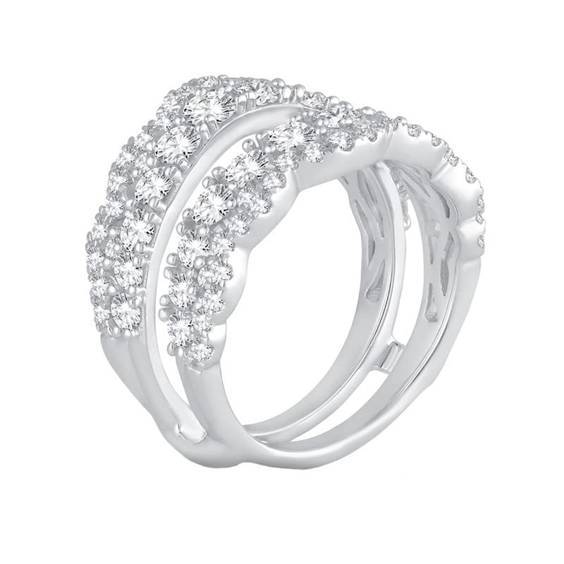 SVC-JEWELS 1.89 Ct Round Cut Moissanite 14K White Gold Over Double Guard Enhancer Ring Size 7 For Women's
